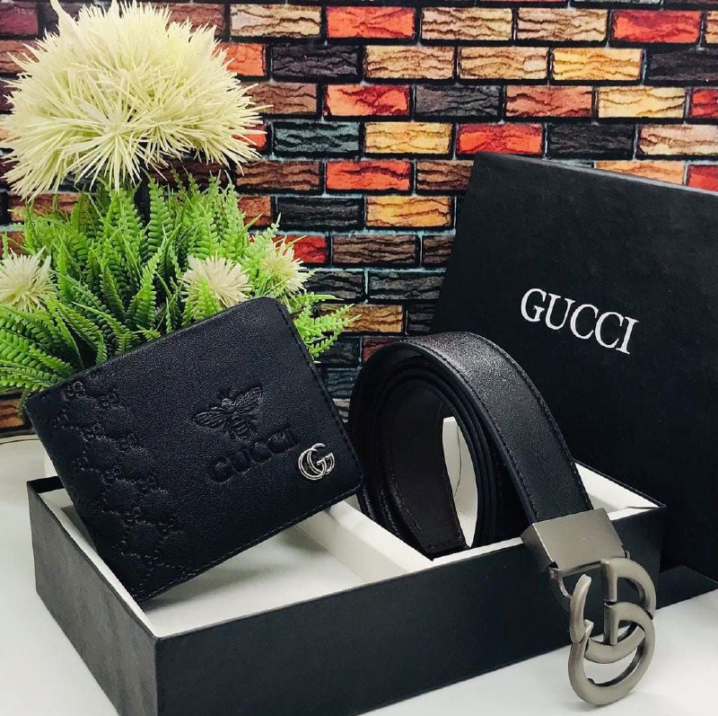 GUCCI Buckle Black and Brown Belt & Wallet - BUYON